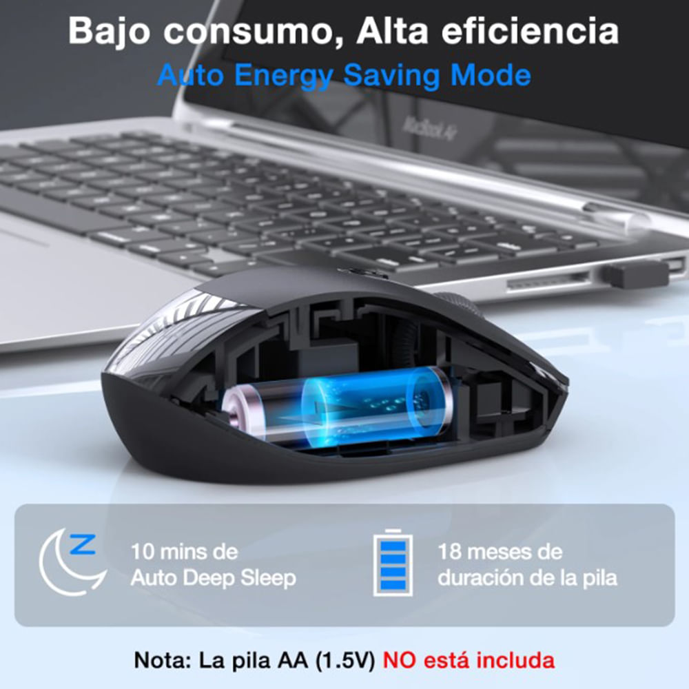 Mouse inalámbrico 1hora receptor usb, 1600 dpi, 3 botones, usa pila ...