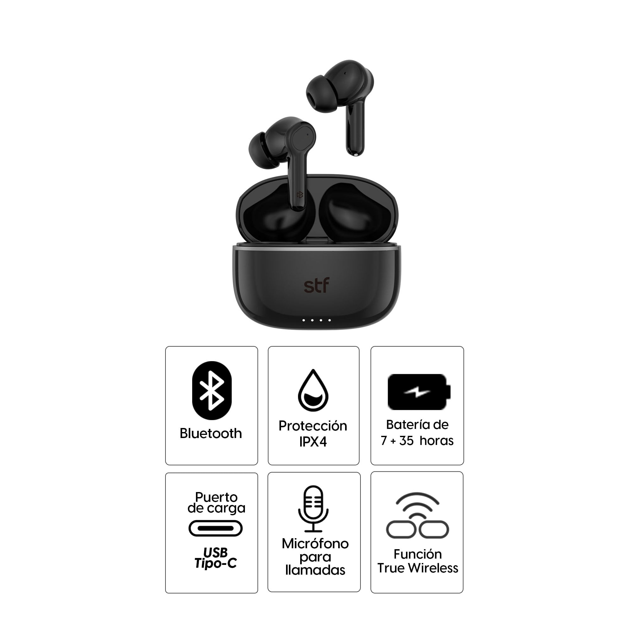 Audífonos STF One Pro TWS 42h IPX4 Negro - Coolbox