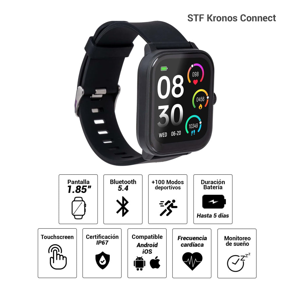 Smartwatch STF Kronos Connect 1.85" GPS Negro - Coolbox